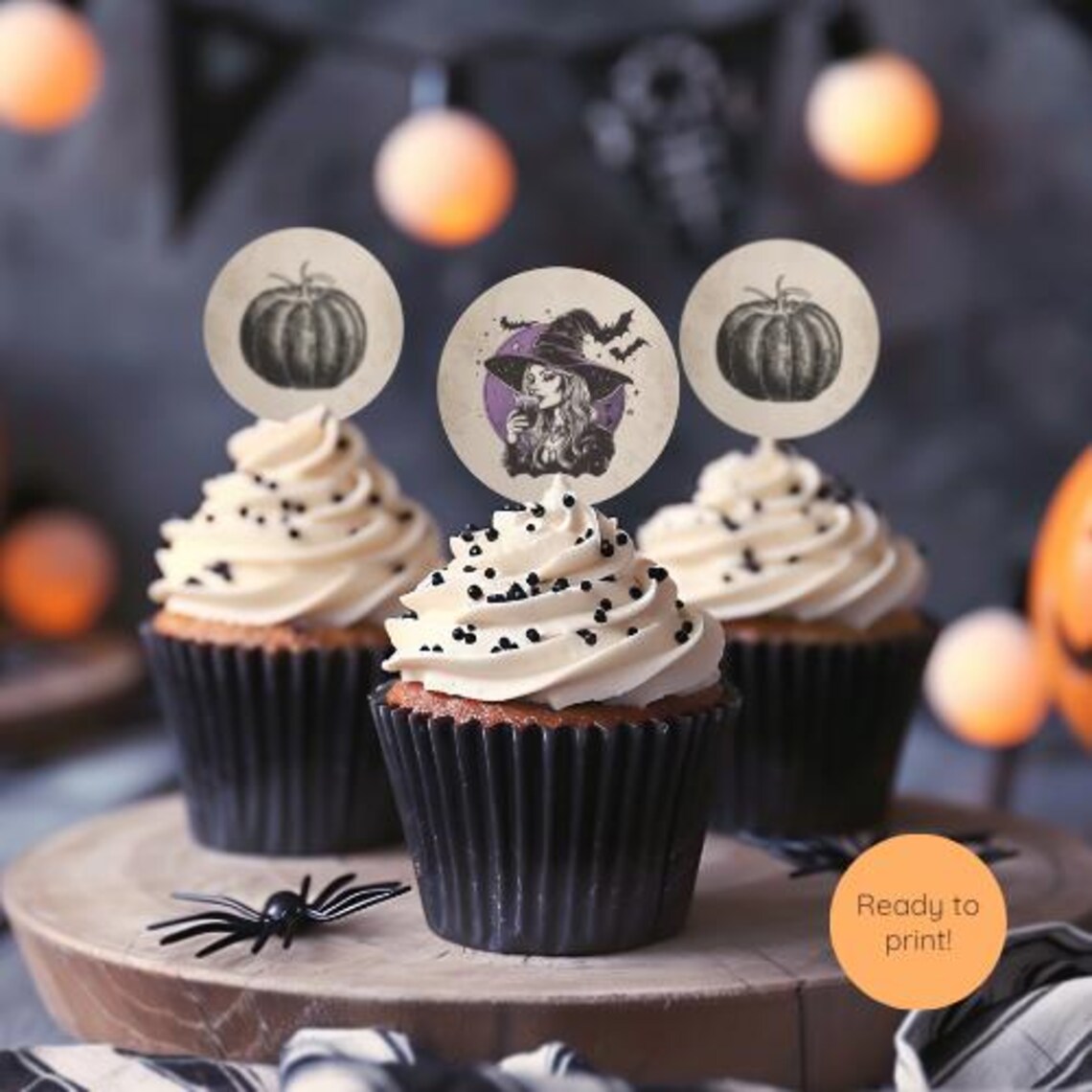 Vintage Witch Cupcake Topper Halloween Party Decor Halloween Drink up ...