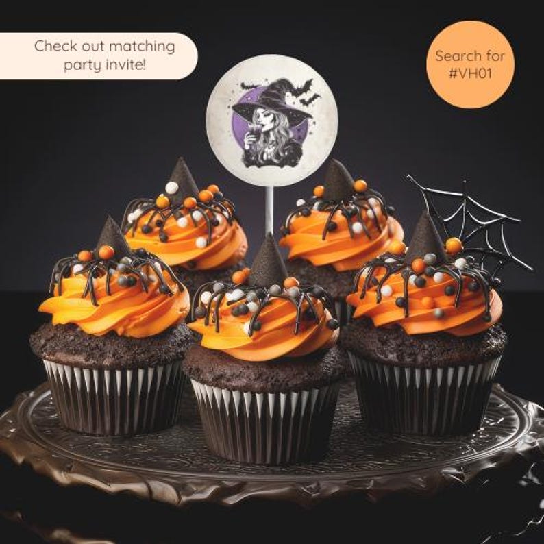 Vintage Witch Cupcake Topper Halloween Party Decor Halloween Drink up ...