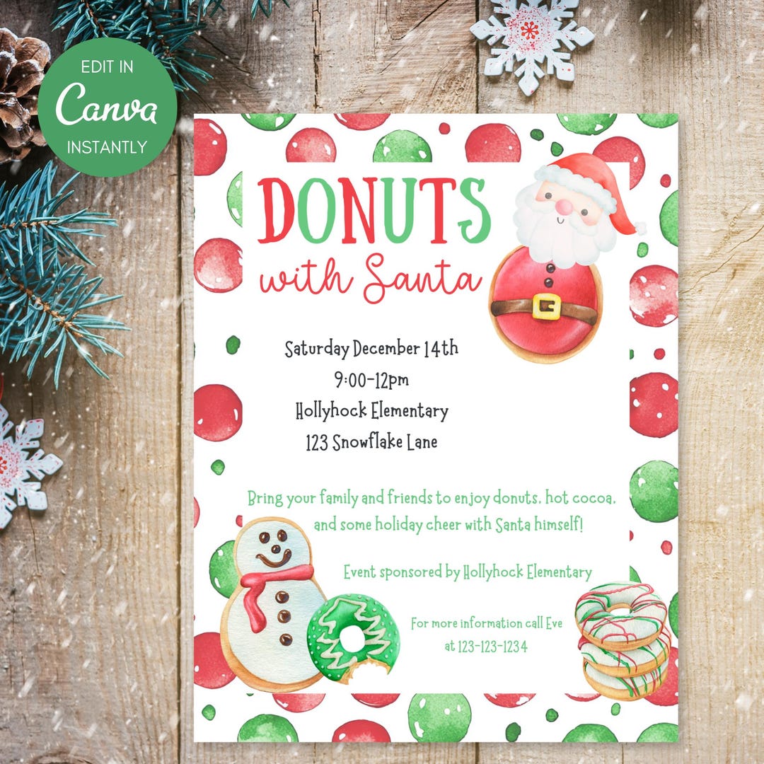 Donuts With Santa Flyer: School Fundraiser Template (digital Download ...