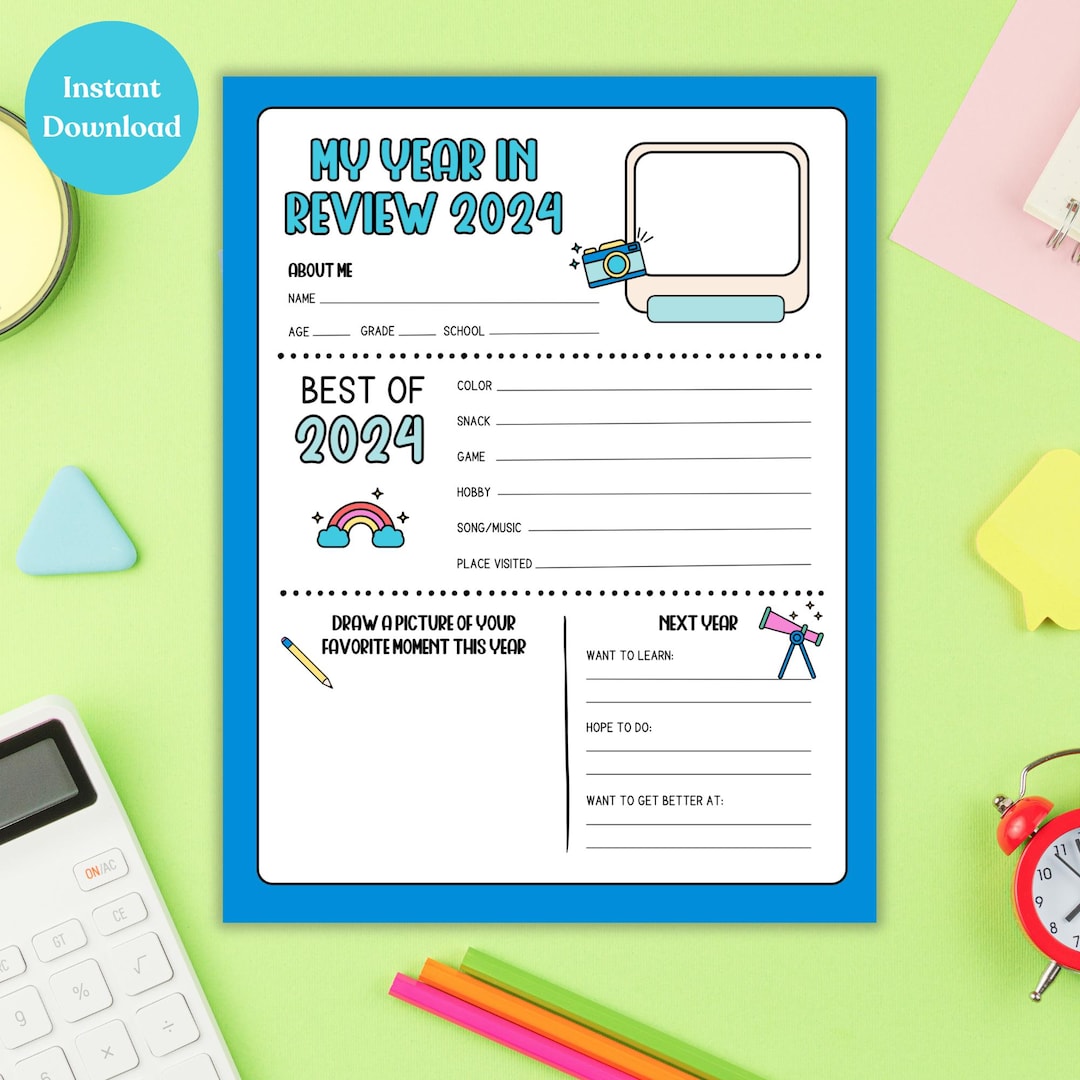 Kid & Teen Year in Review 2024 New Year's Printables Kids Year in ...