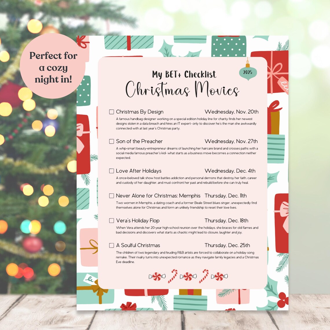 BET+ Christmas Movie Checklist | Holiday Movie Tracker Printable ...