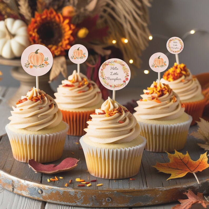 Fall Pumpkin Baby Shower Cupcake Toppers (printable PDF) - Etsy