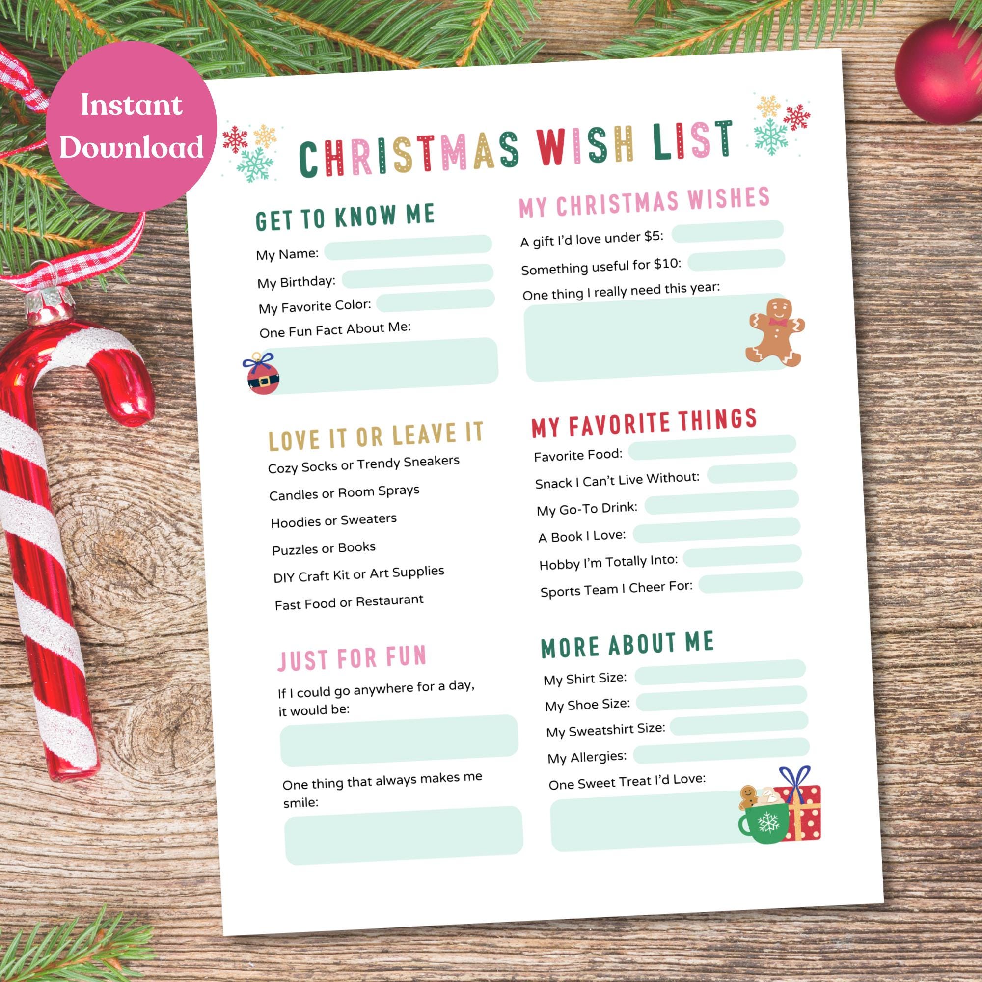 Christmas Wish List for Teens Printable Kid Christmas Wish List ...