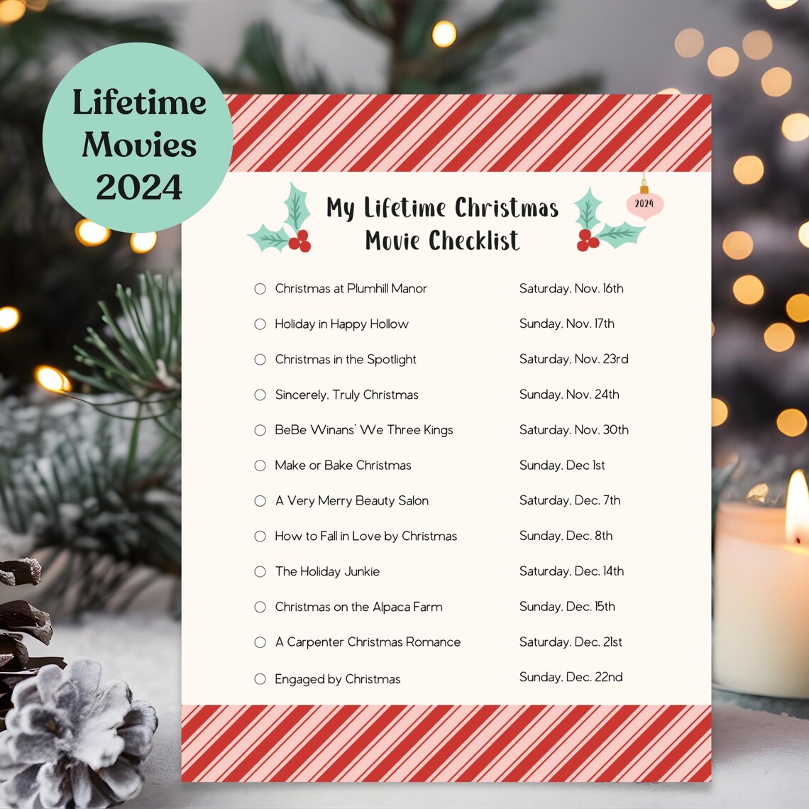 Lifetime Christmas Movie Checklist: Holiday Planner (digital Download ...