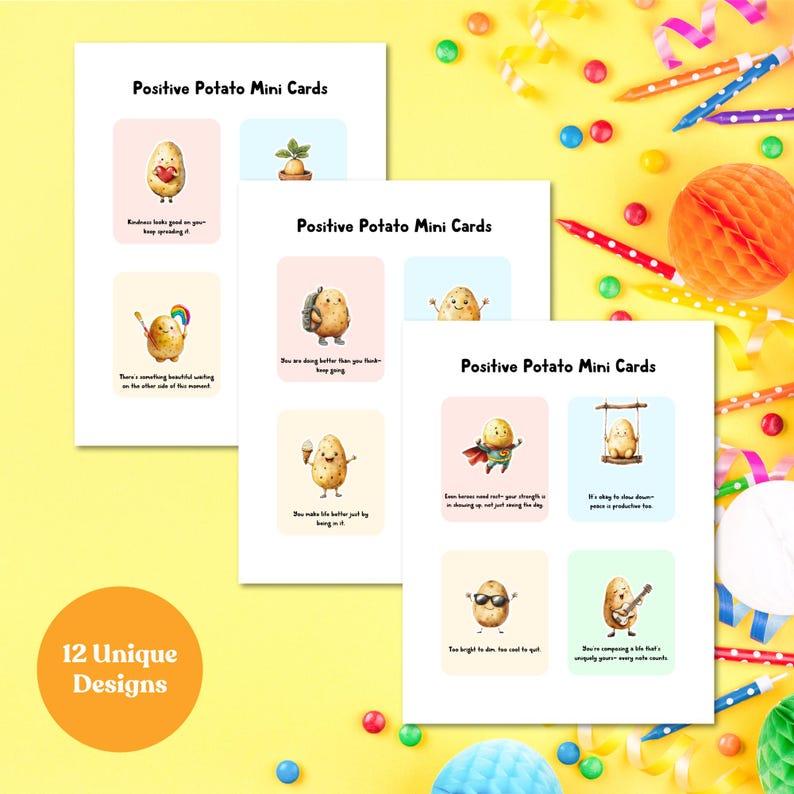 Positive Potato Affirmation Cards: Mini Emotional Support Printables ...