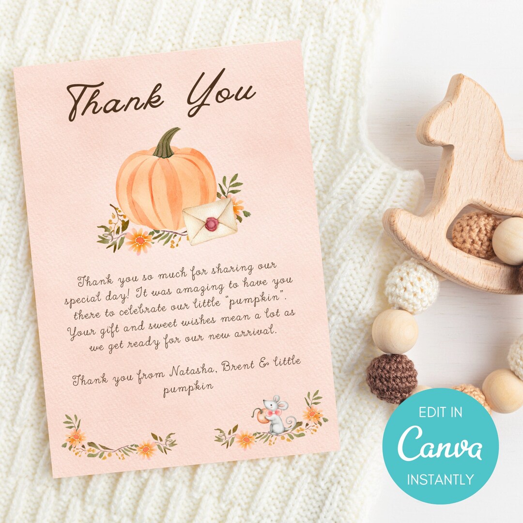 Fall Pumpkin Baby Shower Thank You Card (editable PDF) - Etsy