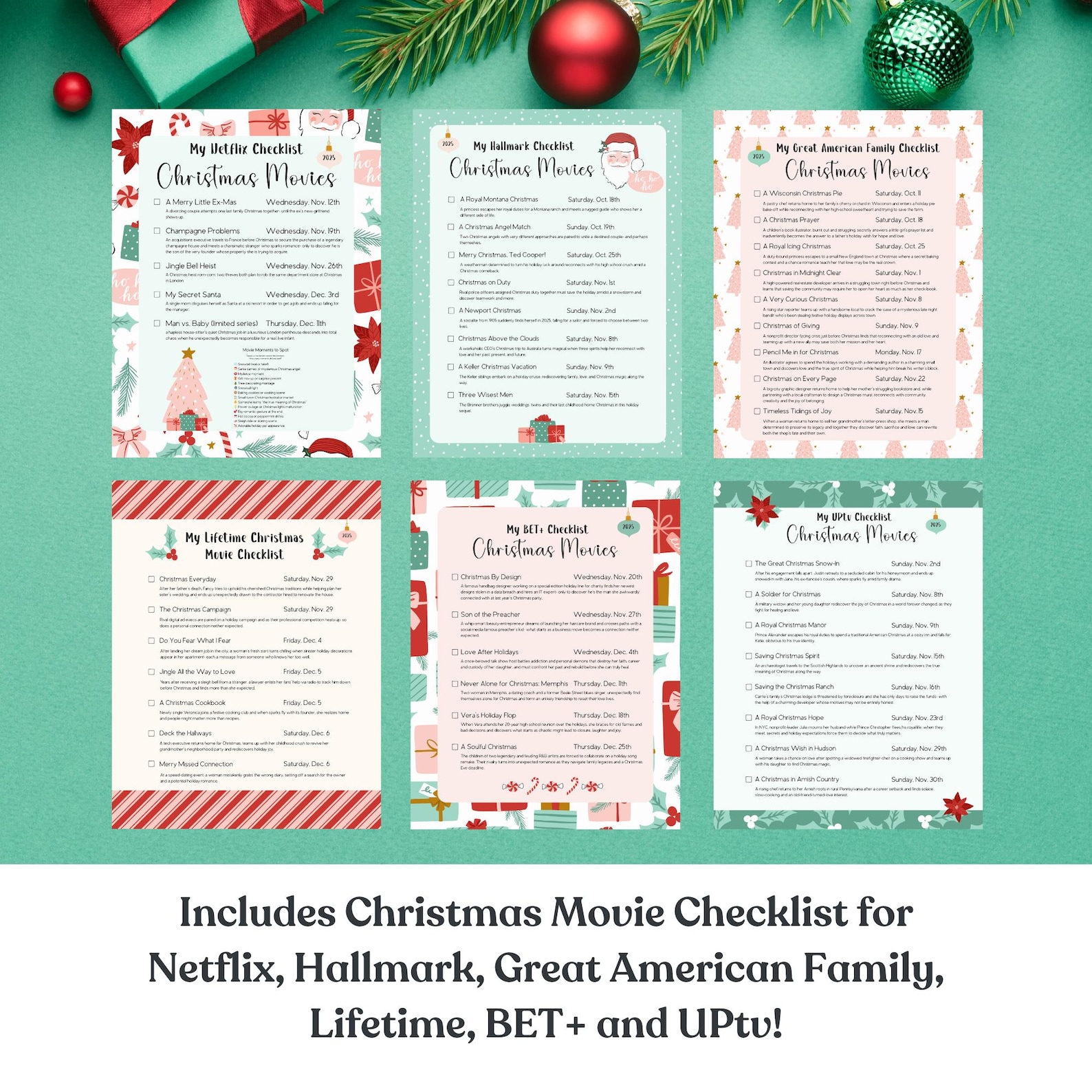 Ultimate Christmas Movie Checklist Bundle | Hallmark, Netflix, Lifetime ...