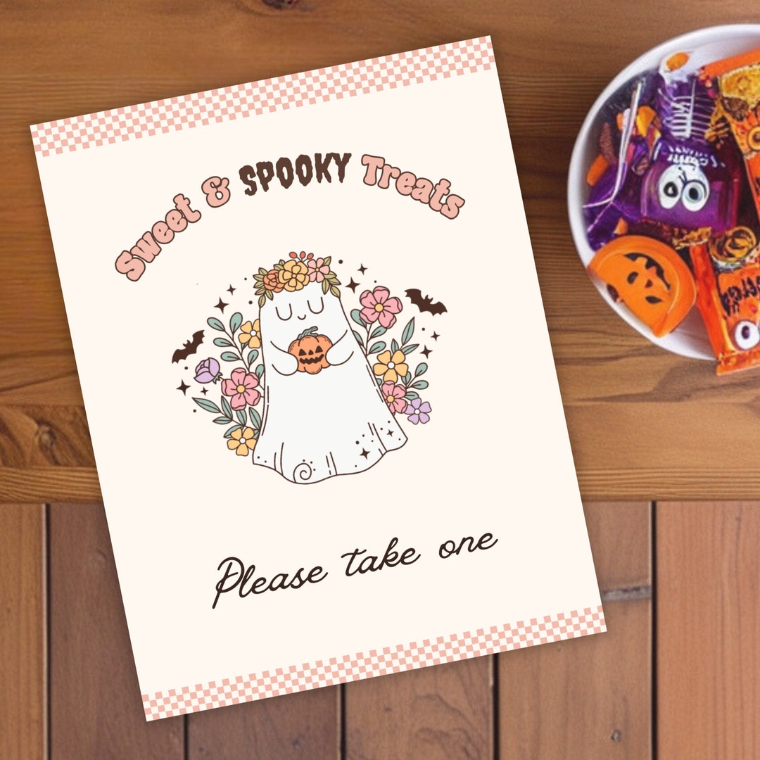 Cute Ghost Halloween Favor Sign Halloween Treat Sign Retro Halloween ...