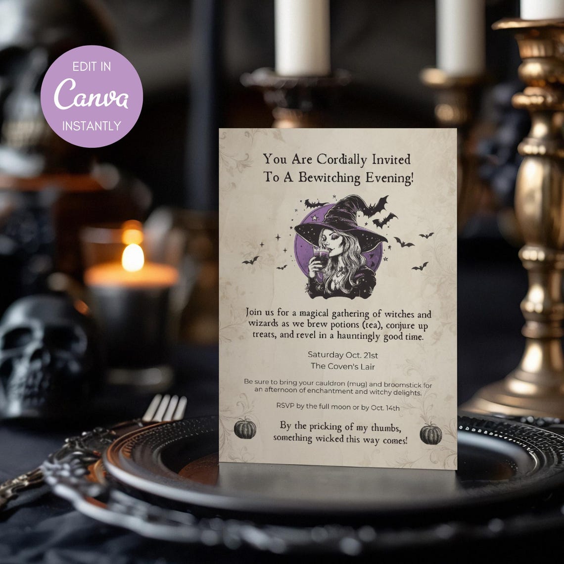 EDITABLE Vintage Witches Bewitching Evening Girls Night Vintage ...