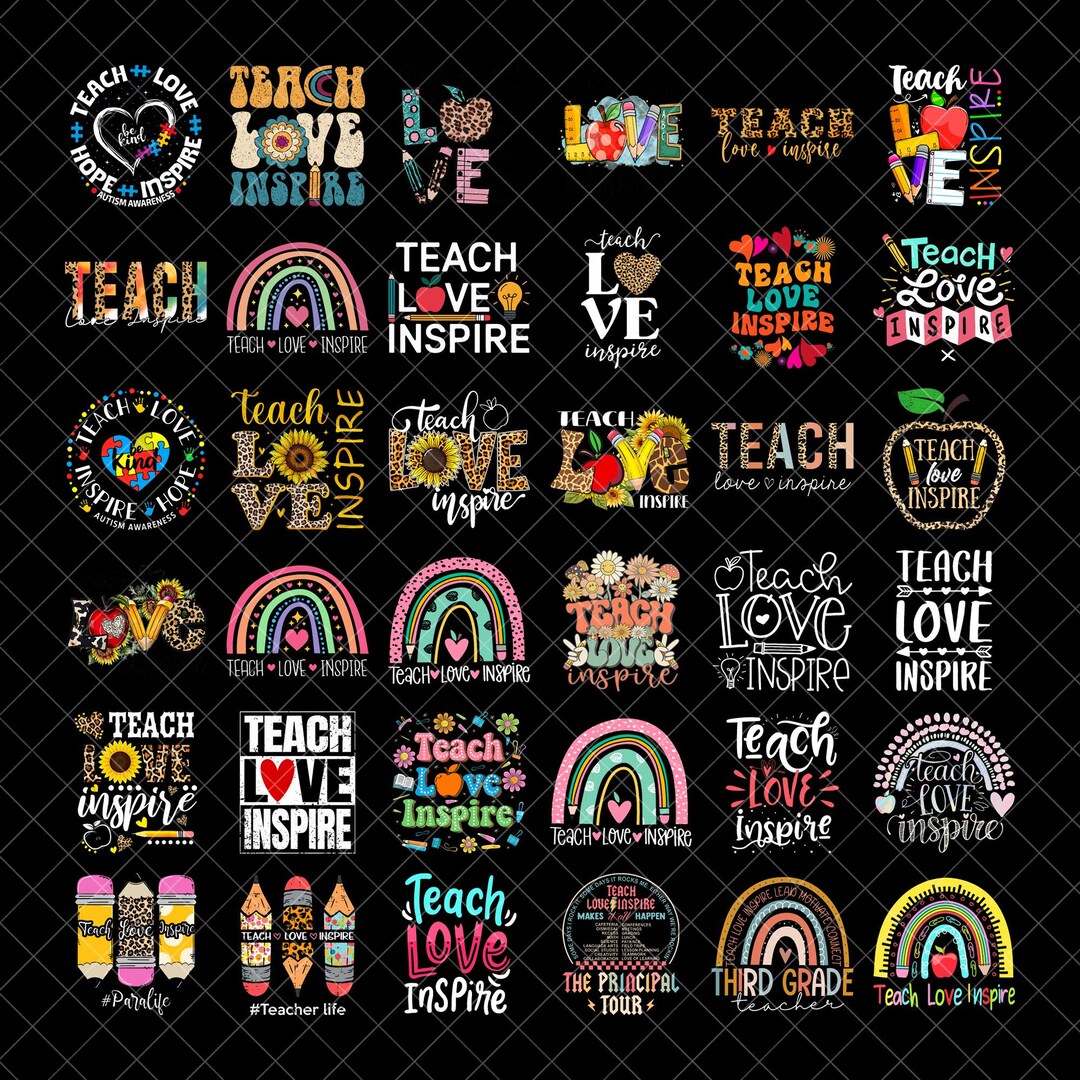 Teach Love Inspire PNG Bundle, Back to School Teacher Life Design ...