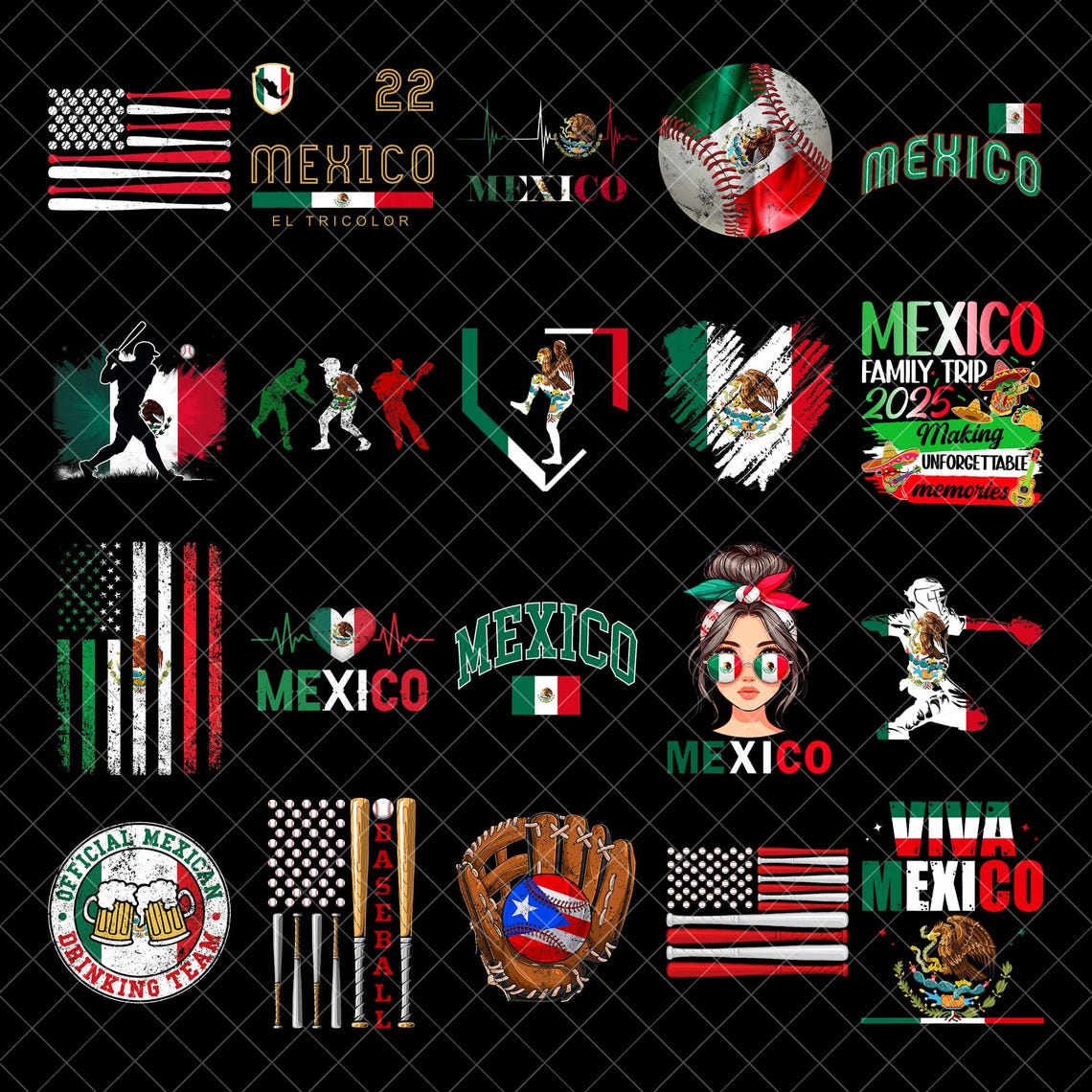 Mexican Baseball Png Bundle, Mexico Family Trip PNG Bundle, Patriotic ...