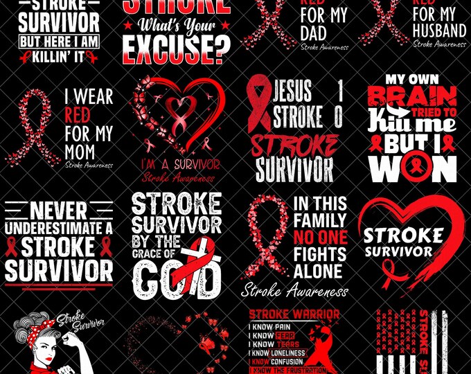 Stroke Awareness PNG Bundle, Red Ribbon Stroke Survivor Png, I Wear Red ...