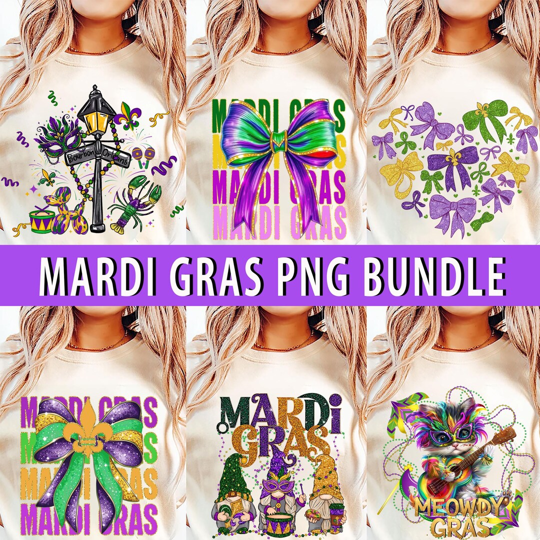 Retro Mardi Gras Bundle Png, Coquette Mardi Gras Glitter Png, King Cake ...