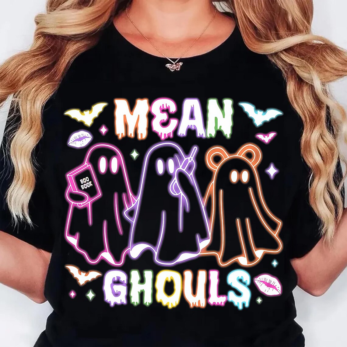 Neon Ghost PNG Bundle, Skeleton Halloween Png, Cute Spooky Mean Ghouls ...