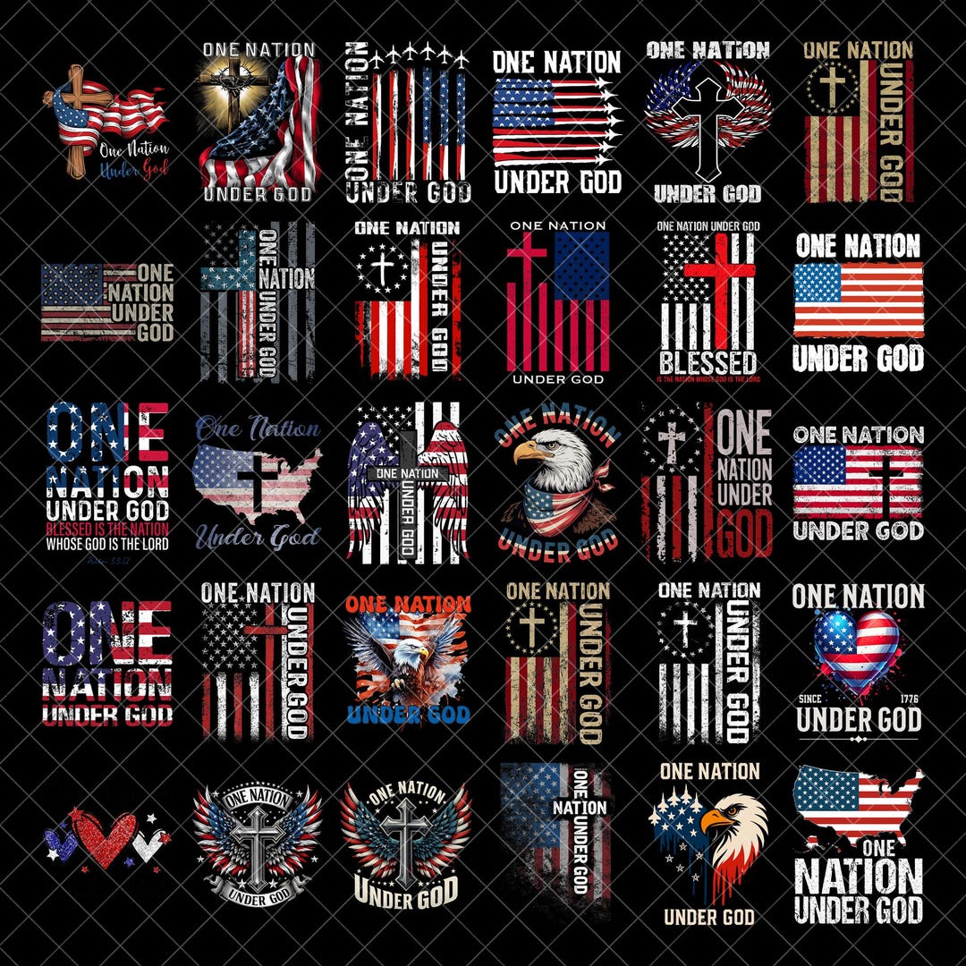 One Nation Under God PNG Bundle, 4th of July Christian Patriotic PNG ...