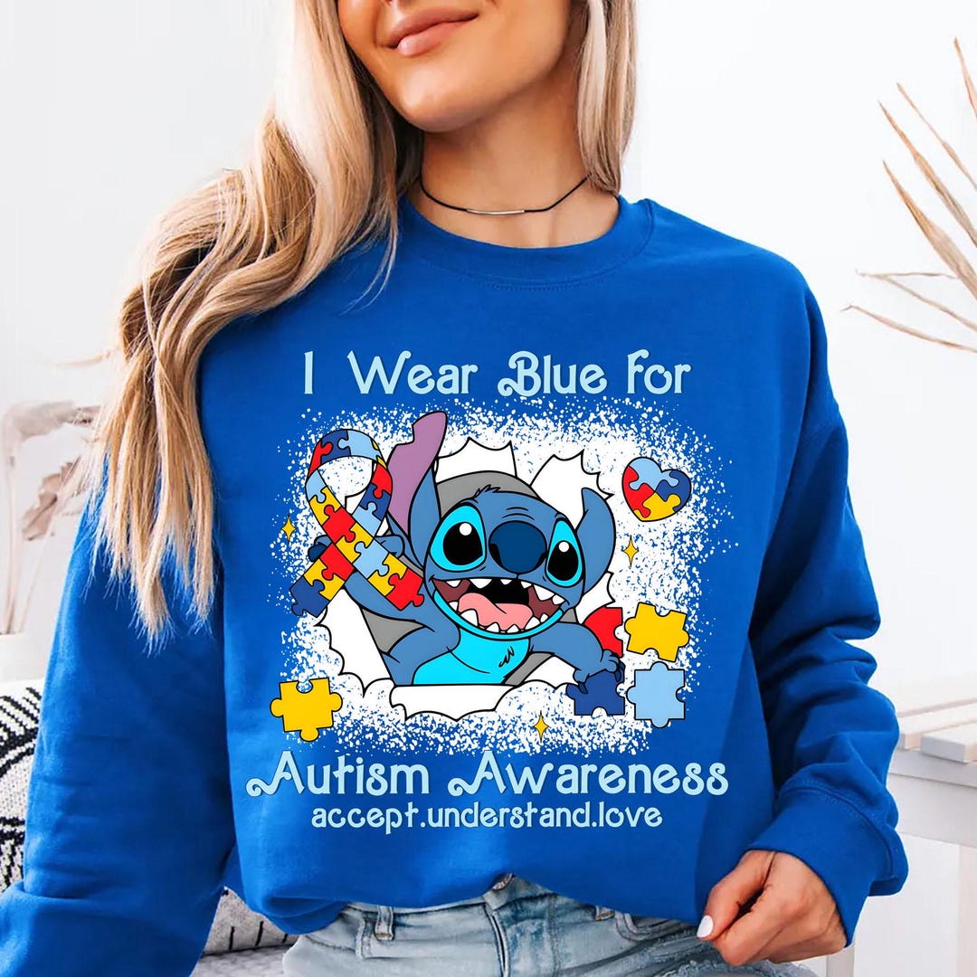 I Wear Blue for Autism Awareness Png, Stitch Autism Design Sublimation ...