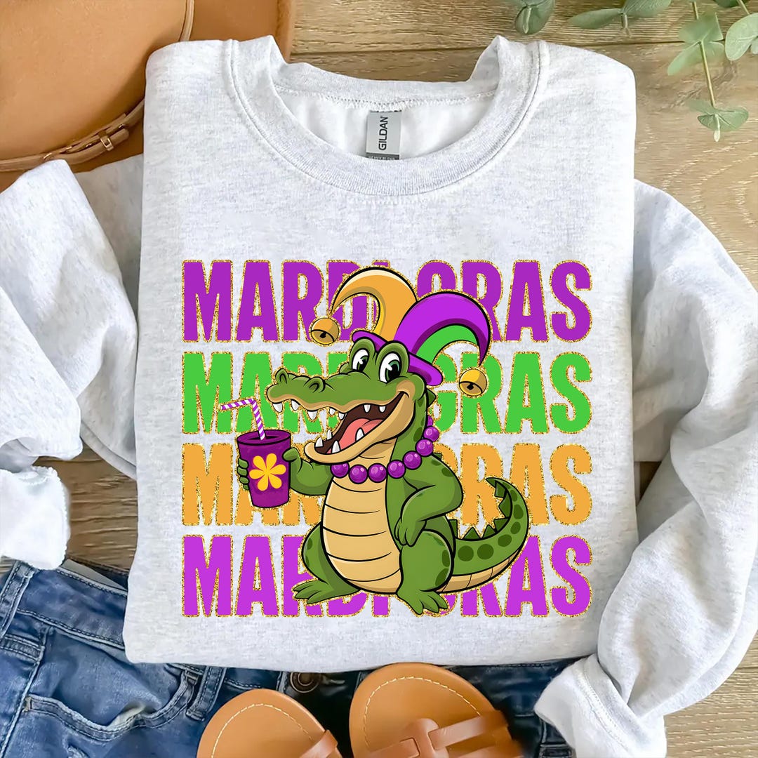 Retro Mardi Gras Crocodile Png, Mardi Gras Alligator Glitter Png ...