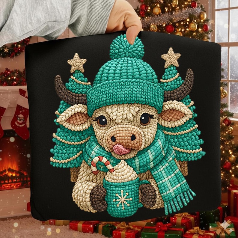 Latch Hook Winter Highland Cow Png, Cute Bull Yarn Crochet, Cozy Animal ...