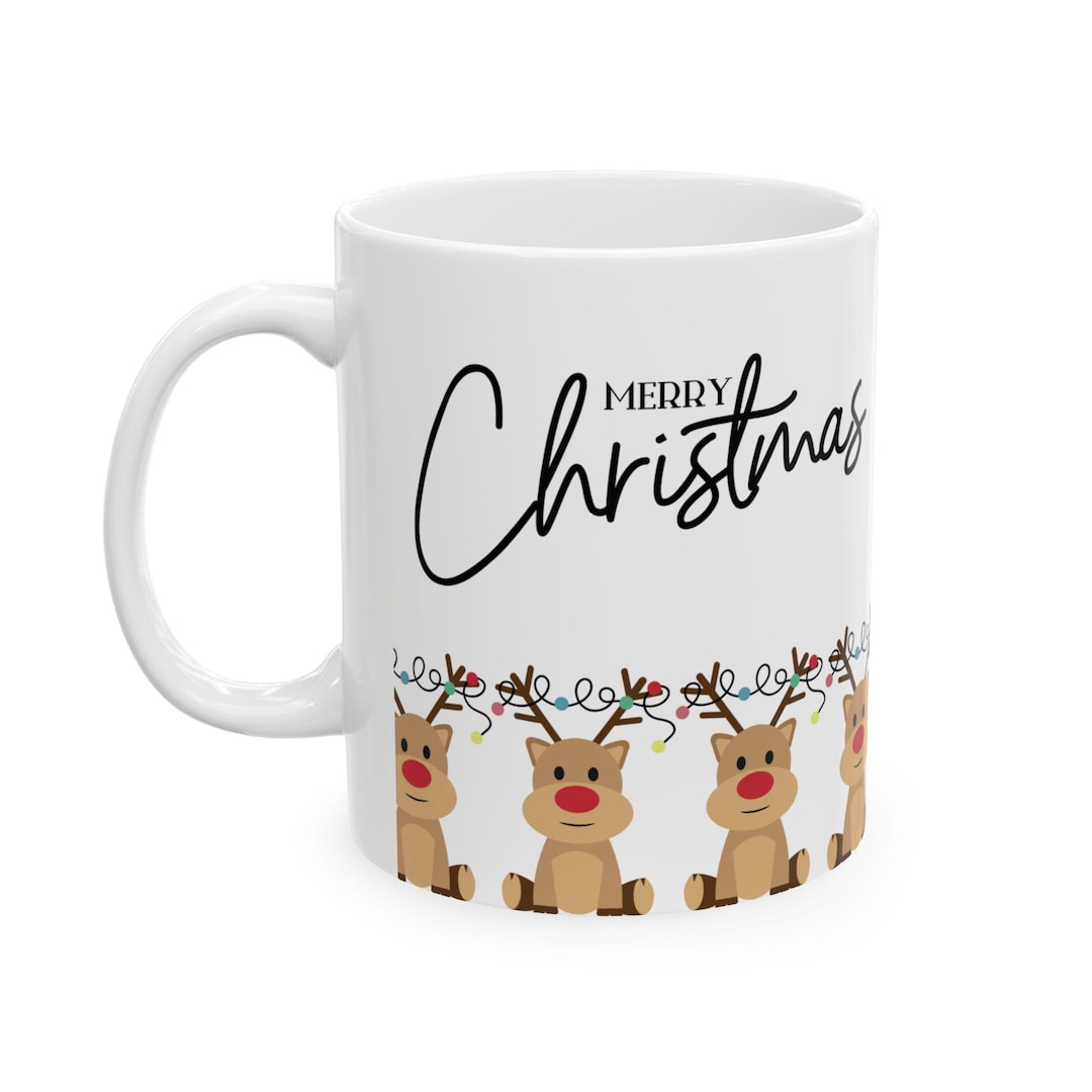 Christmas Reindeer Mug, Holiday Coffee Cup, Festive Christmas Time Tea ...