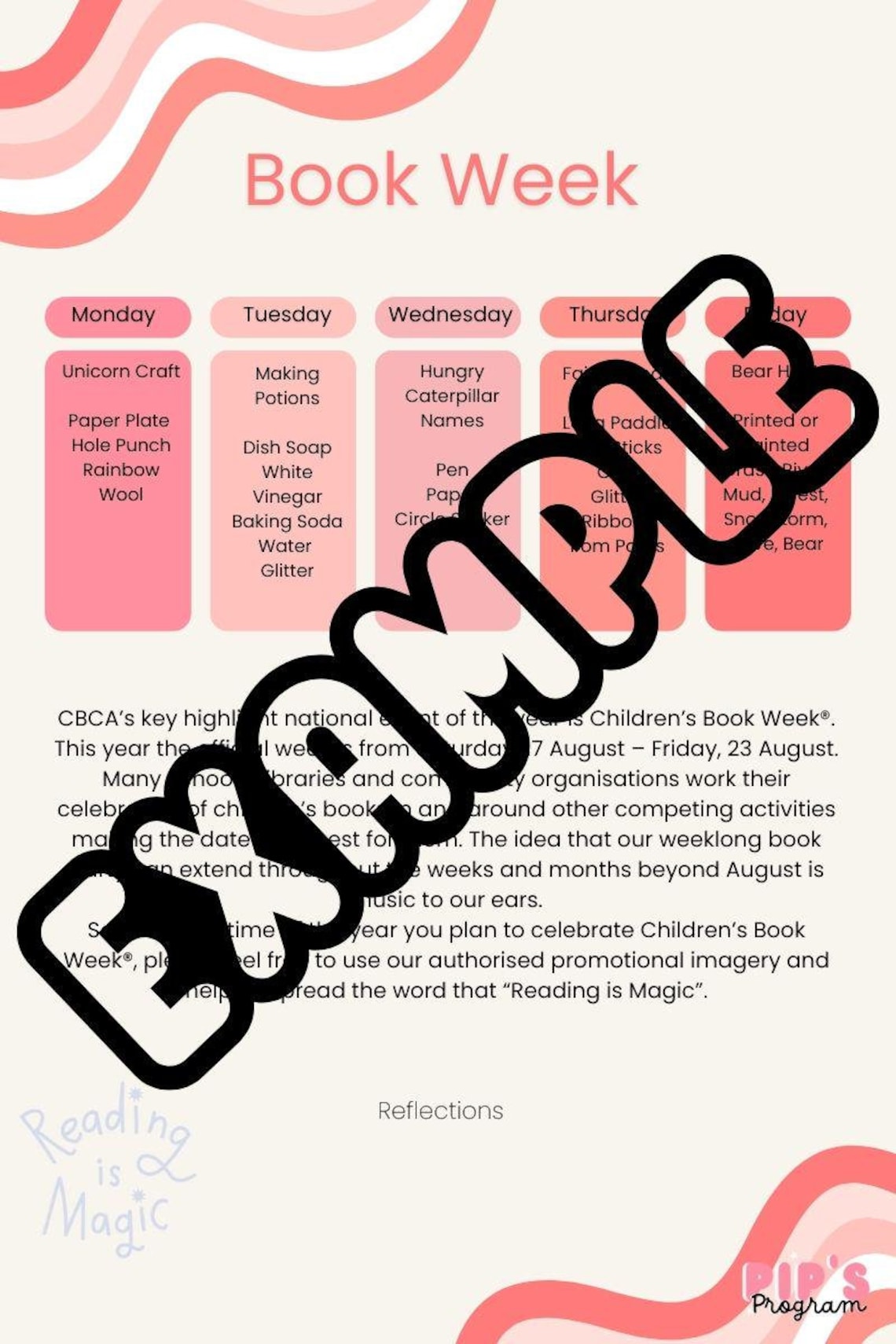 Book Week Example Program 5 Activities EYLF for FDC and LDC - Etsy