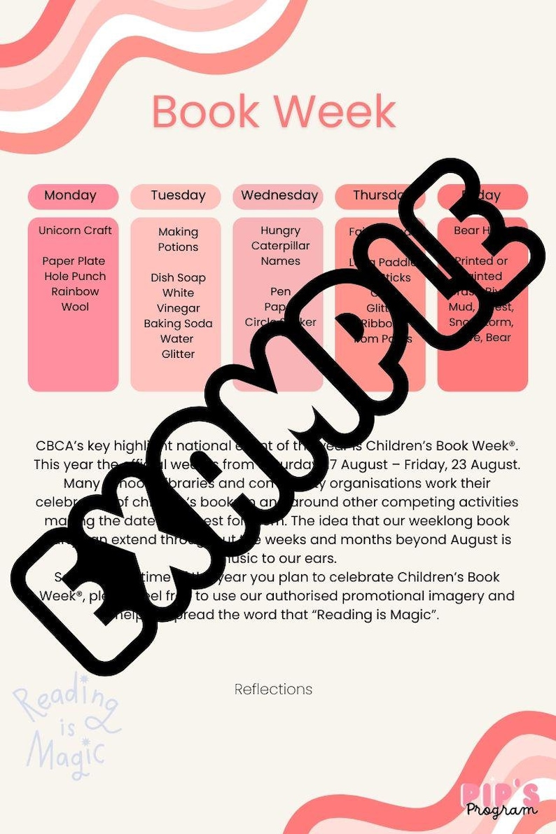 Book Week Example Program 5 Activities + EYLF for FDC and LDC - Etsy