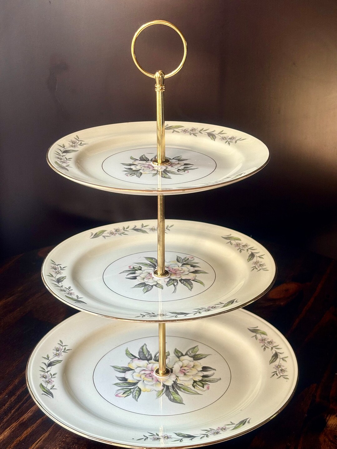 Vintage Fine China 3 Tier Cake Stand. Magnolia eggshell Nautilus by ...