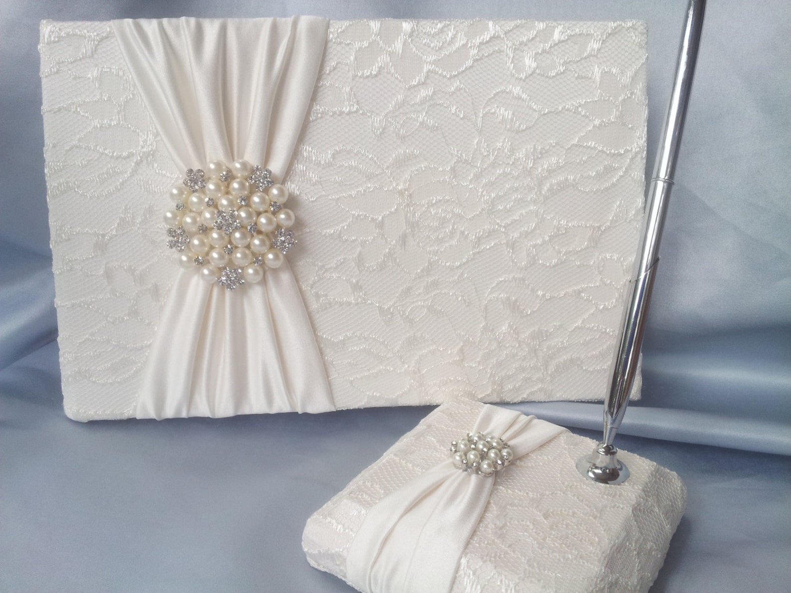 Ivory Lace Wedding Guest Book and Pen Set Ivory Bridal Lace - Etsy