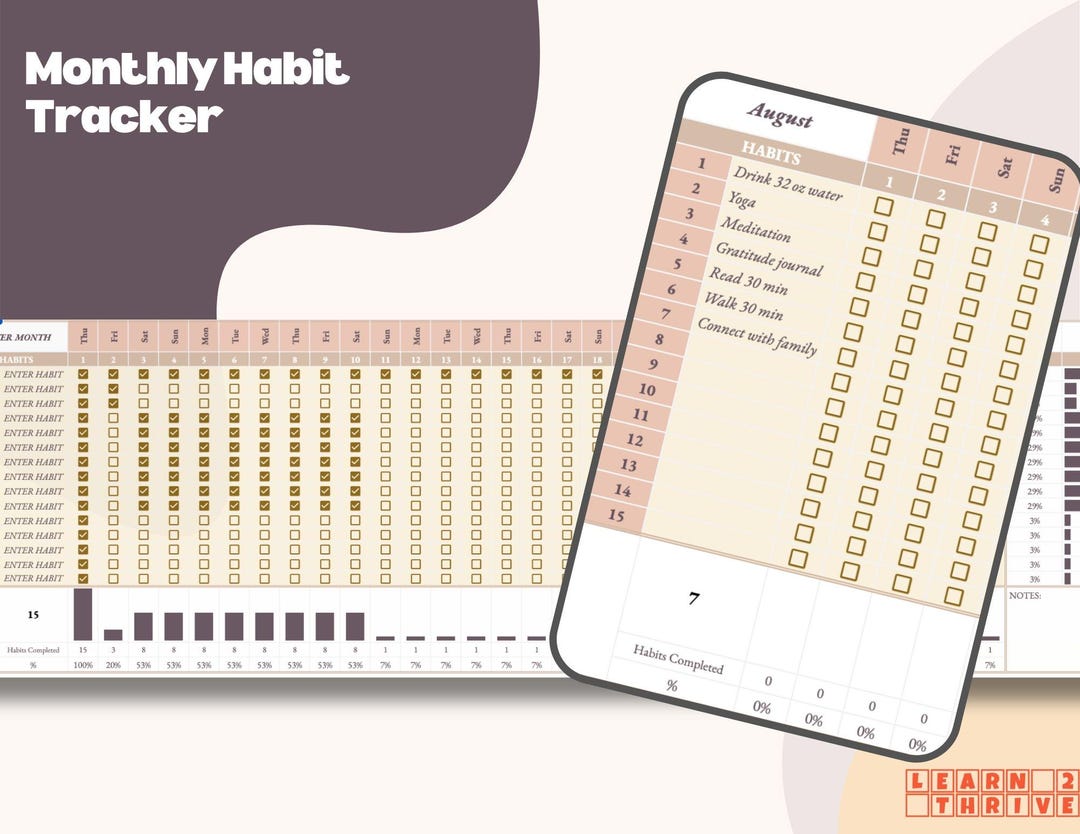Monthly Habit Tracker | Personal Progress Spreadsheet | Daily Habit ...
