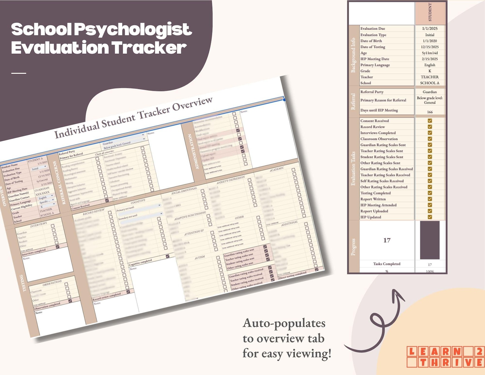 Evaluation Tracker | School Psychologist Spreadsheet | Student Eval ...