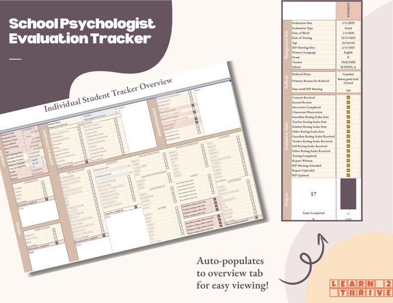 Evaluation Tracker | School Psychologist Spreadsheet | Student Eval ...