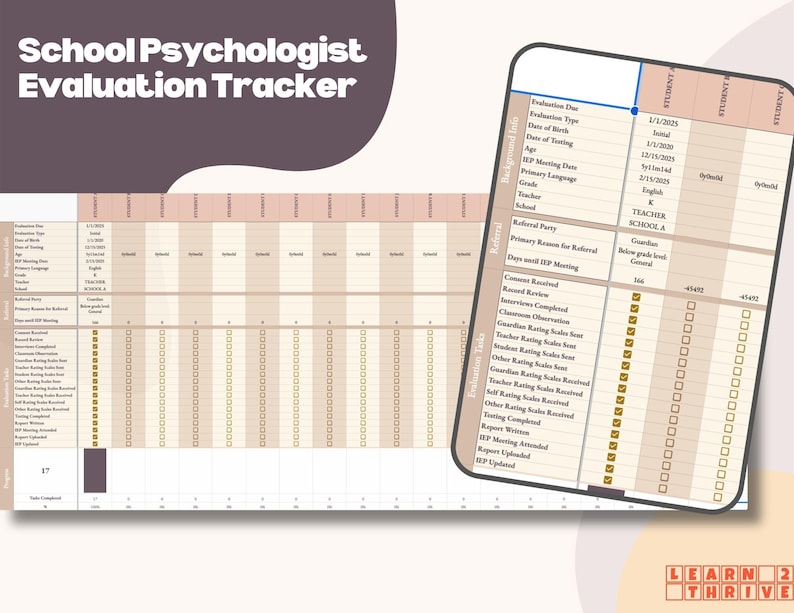 Evaluation Tracker | School Psychologist Spreadsheet | Student Eval ...