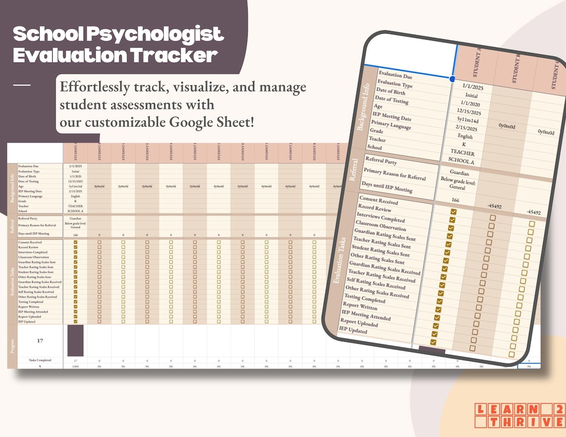 Evaluation Tracker | School Psychologist Spreadsheet | Student Eval ...