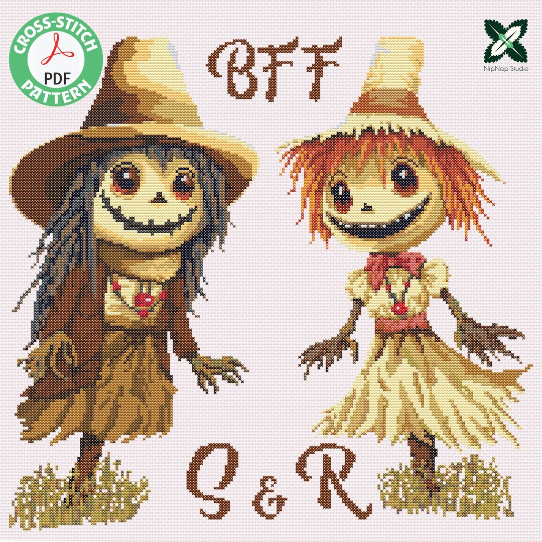 BFF Scarecrows Cross Stitch PDF Pattern – Customizable Initials - Etsy