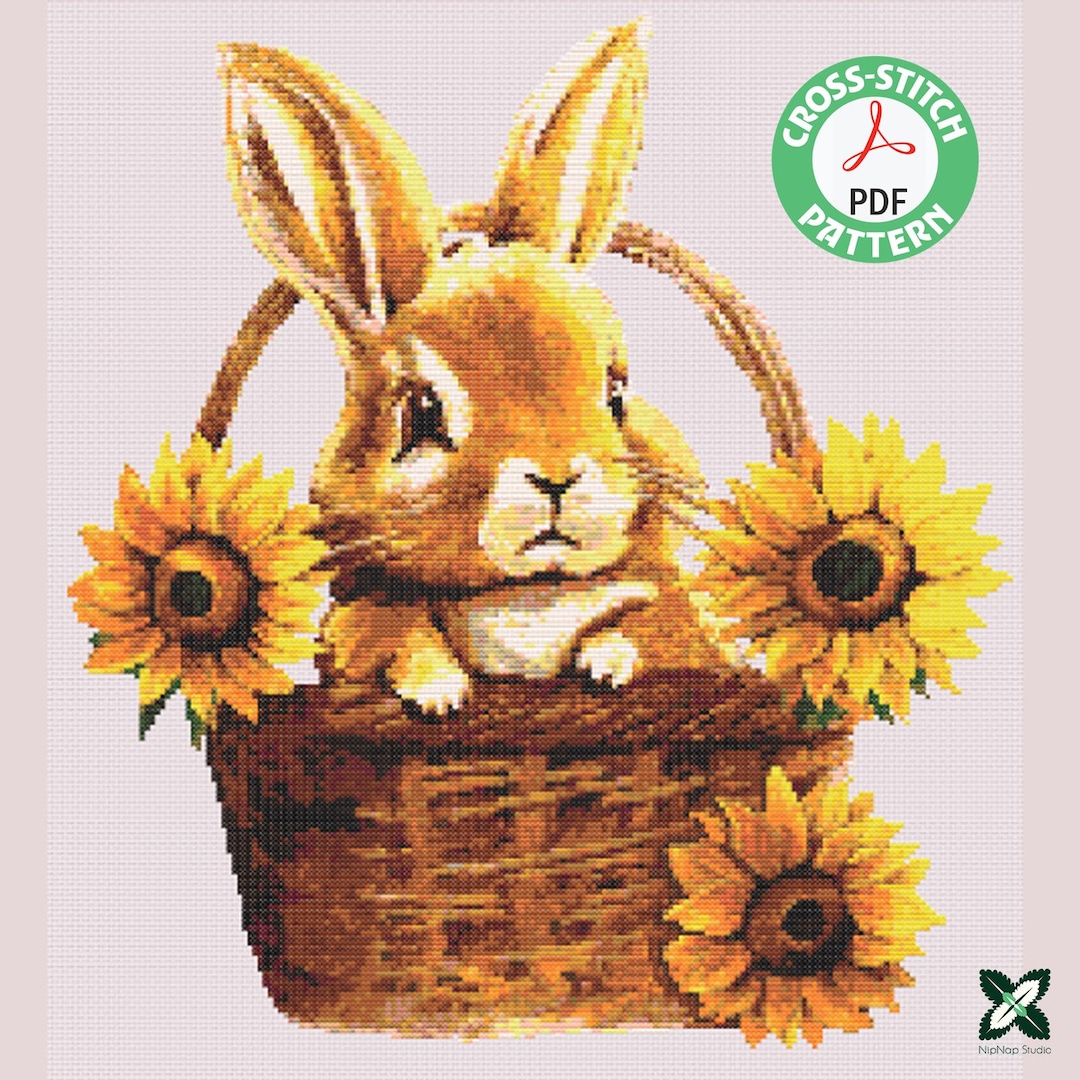 BASKET BUNNY Cross Stitch PDF Pattern – Detailed & Stitcher-friendly Design - Etsy
