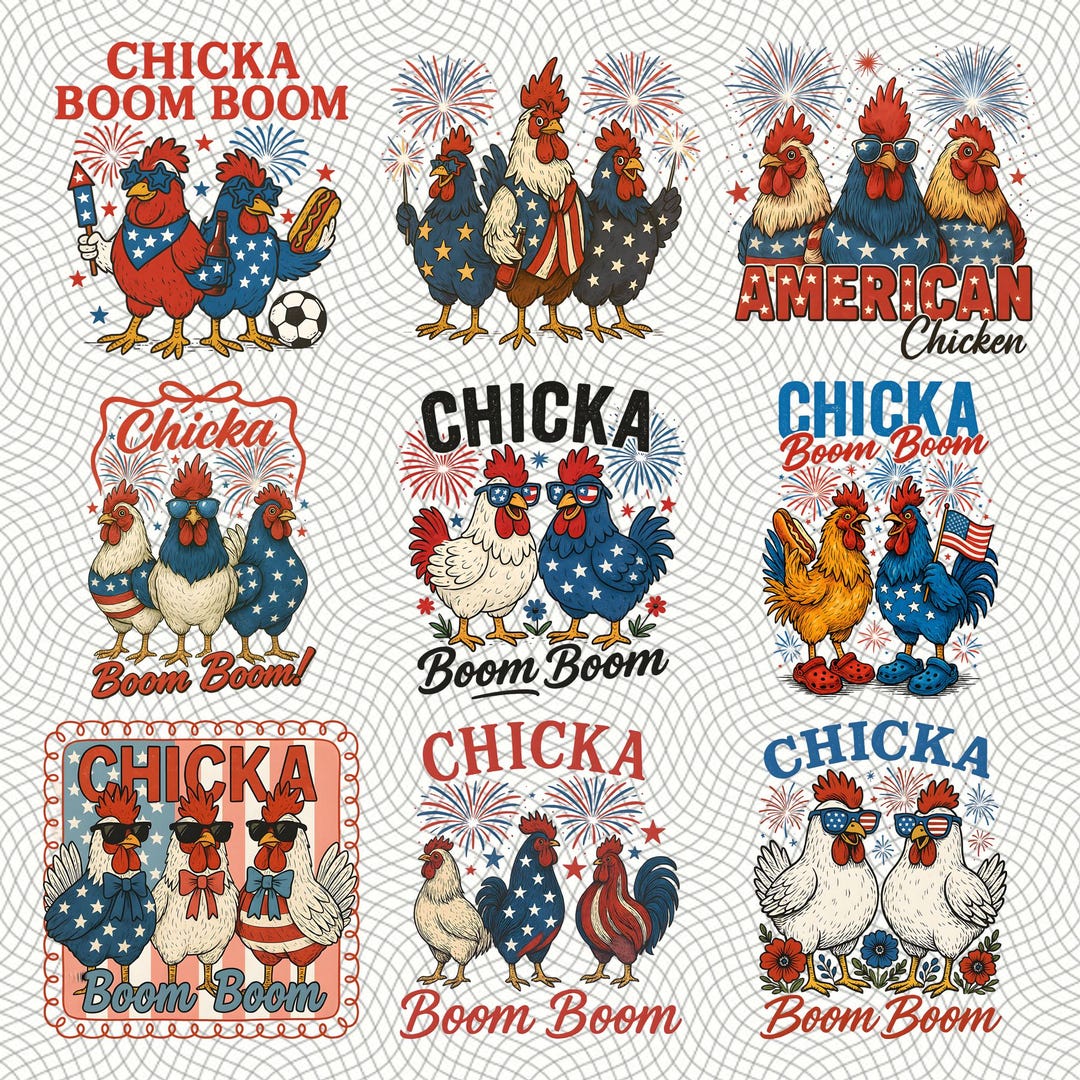 Chicka Boom Boom PNG Bundle, Funny Patriotic Chicken Png, 4th of July ...
