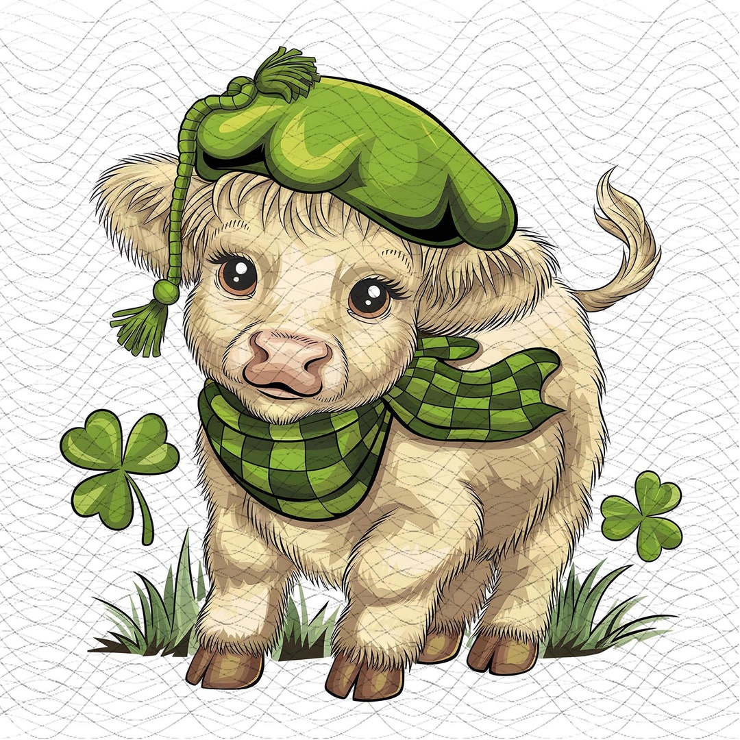 St Patrick's Day Highland Cow Png, Retro St Patricks Png, St Patrick's ...