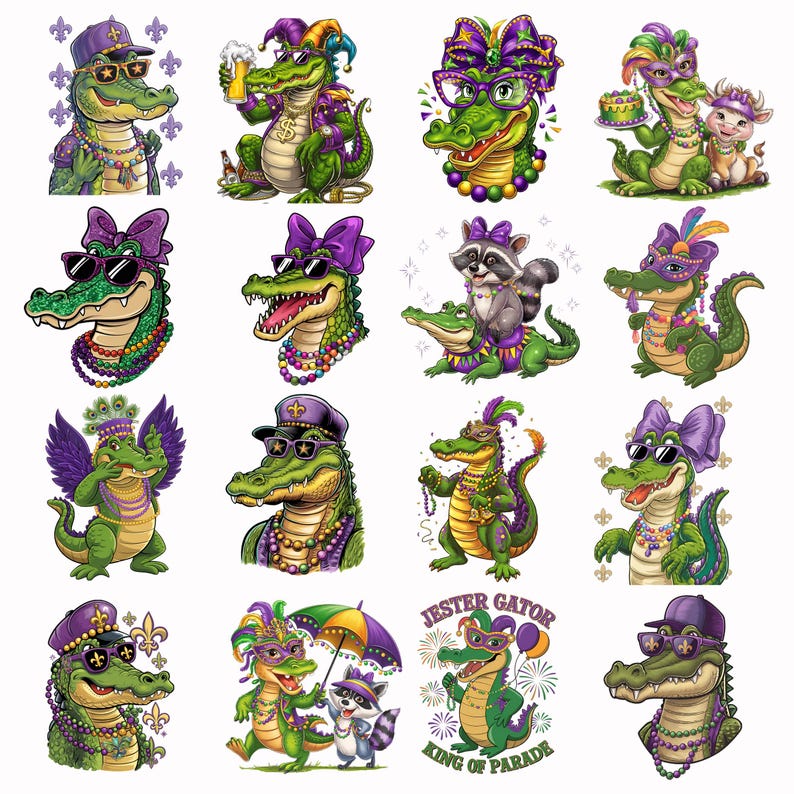 Crocodile Mardi Gras Png Bundle, Gator Mardi Gras Png, Alligator ...