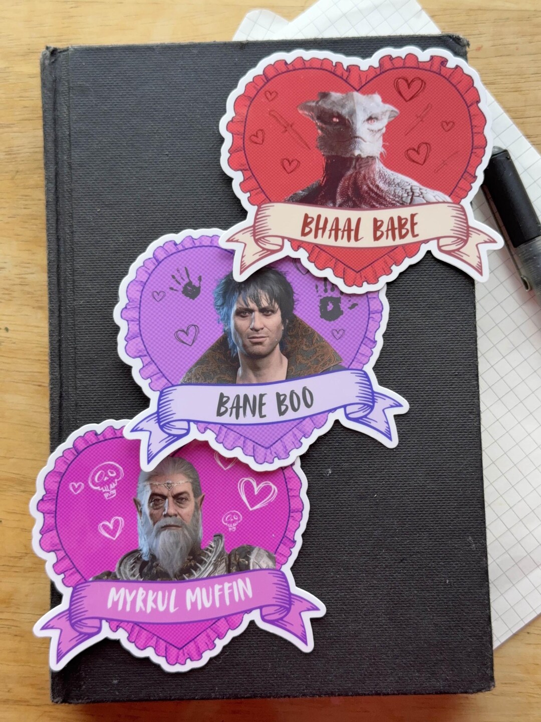 BG3 Dead Three Chosen Cuties Heart Stickers 3.5" Glossy Vinyl Water ...