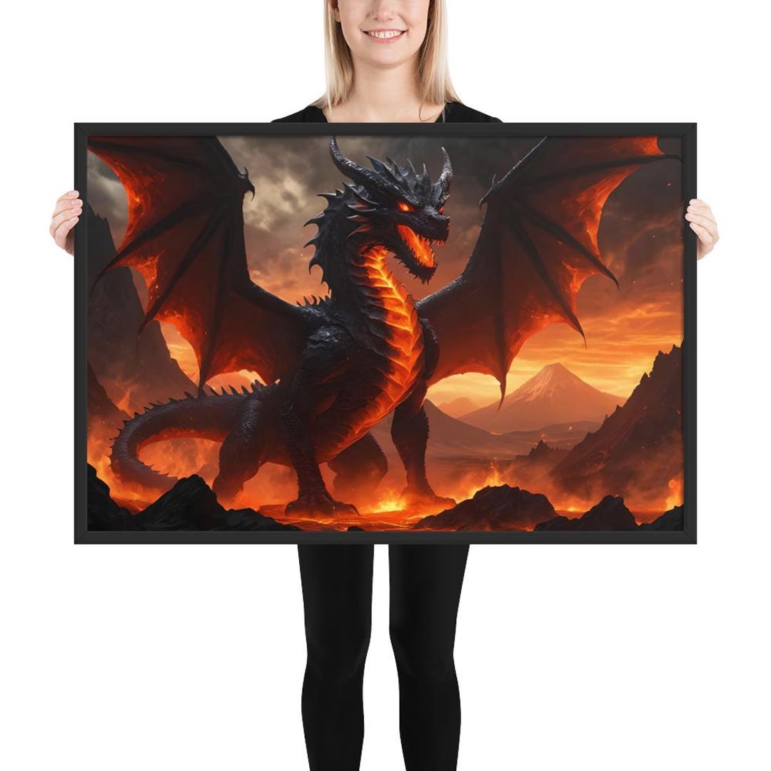 Wyvern Fire Dragon Framed Poster Printed on High-quality Photo Paper ...