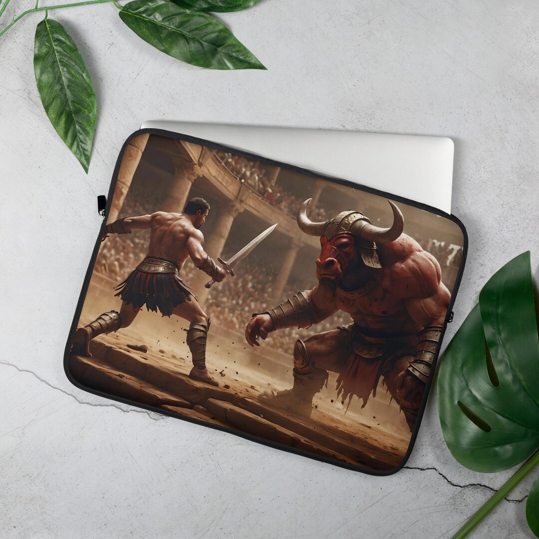 Minotaur Gladiator Mythical Creatures Laptop Sleeve Faux Fur Lining ...