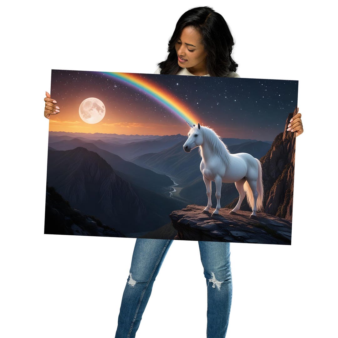 Rainbow Unicorn Photo Paper Poster: Mythical Fantasy Art Print - Etsy