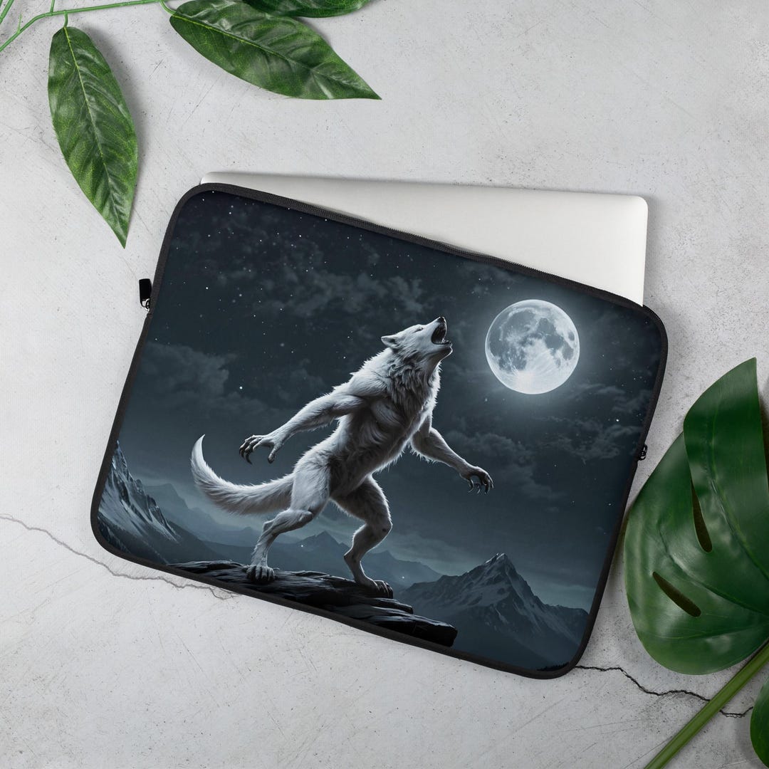 Moon Werewolf Lycan Mythical Creatures Laptop Sleeve Faux Fur Lining ...