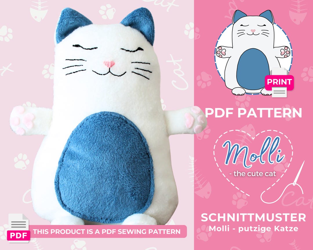 Cat Cuddly Toy PDF Sewing Pattern - Molli the Cute Cat - Digital ...