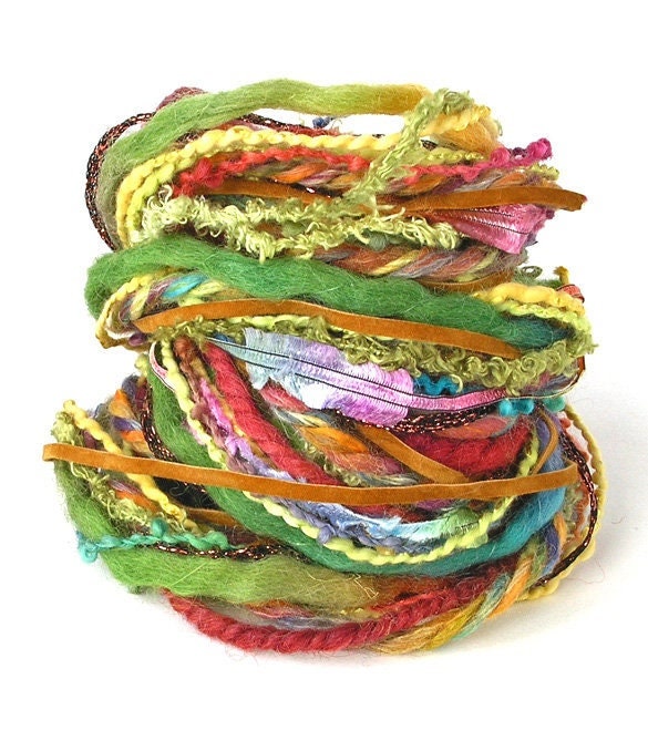 Art Yarn Bundle Mixed Fiber Novelty Textile Sampler Pack 10 Unique Hand ...