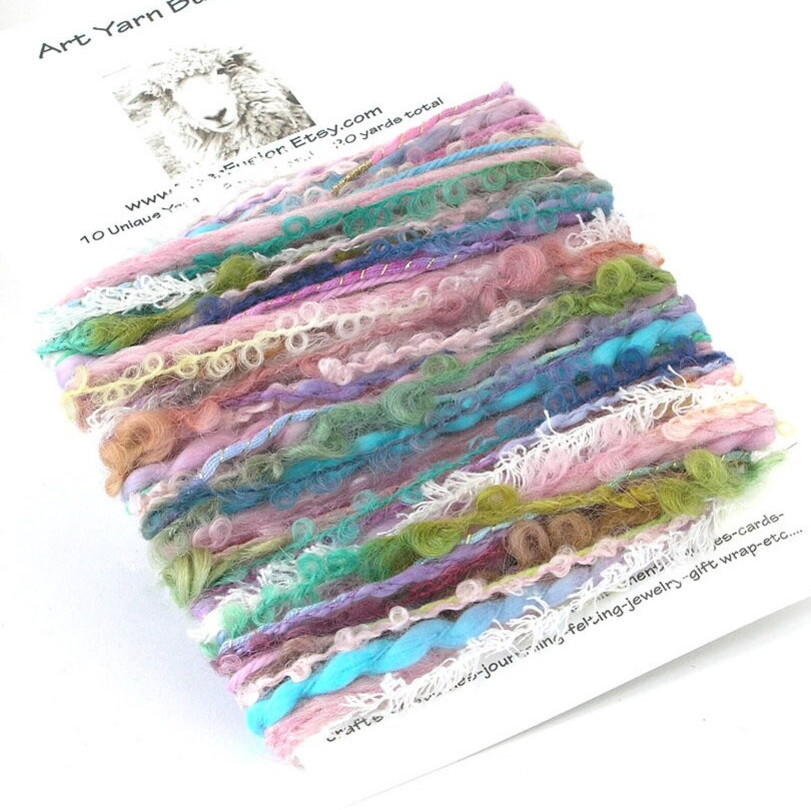 Art Yarn Bundle Hand Dyed Unique Wool Mixed Fiber Yarn Sampler - Etsy