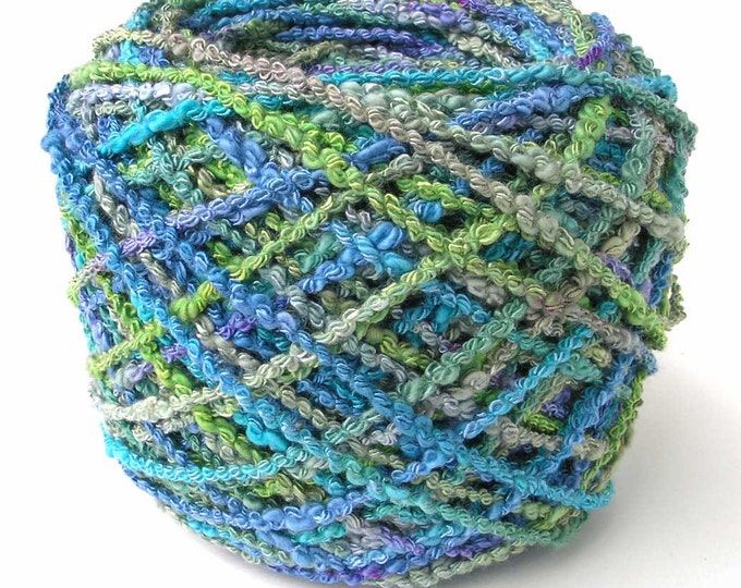 Hand Dyed Cotton Rayon Yarn Nubby Chunky Weight Yarn Blue Green Water ...