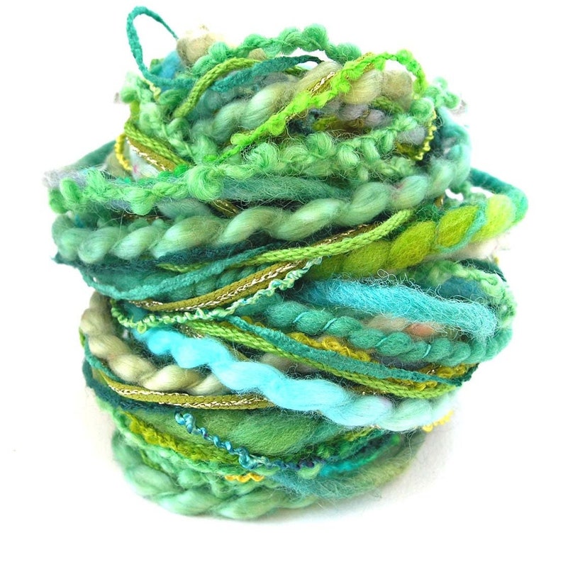 Art Yarn Bundle Mixed Media Textile Fiber Sampler Pack 10 Unique Green ...