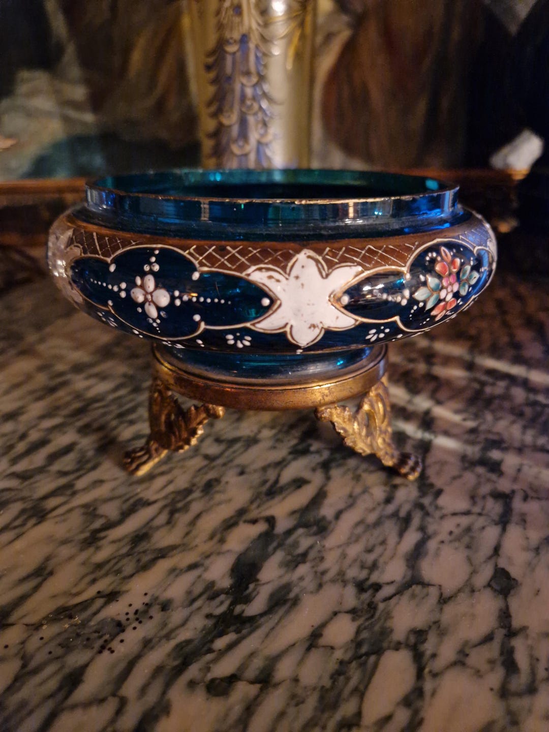 Antique Enamelled Blue Glass Centerpiece With Gilt Bronze Mount – 19th ...