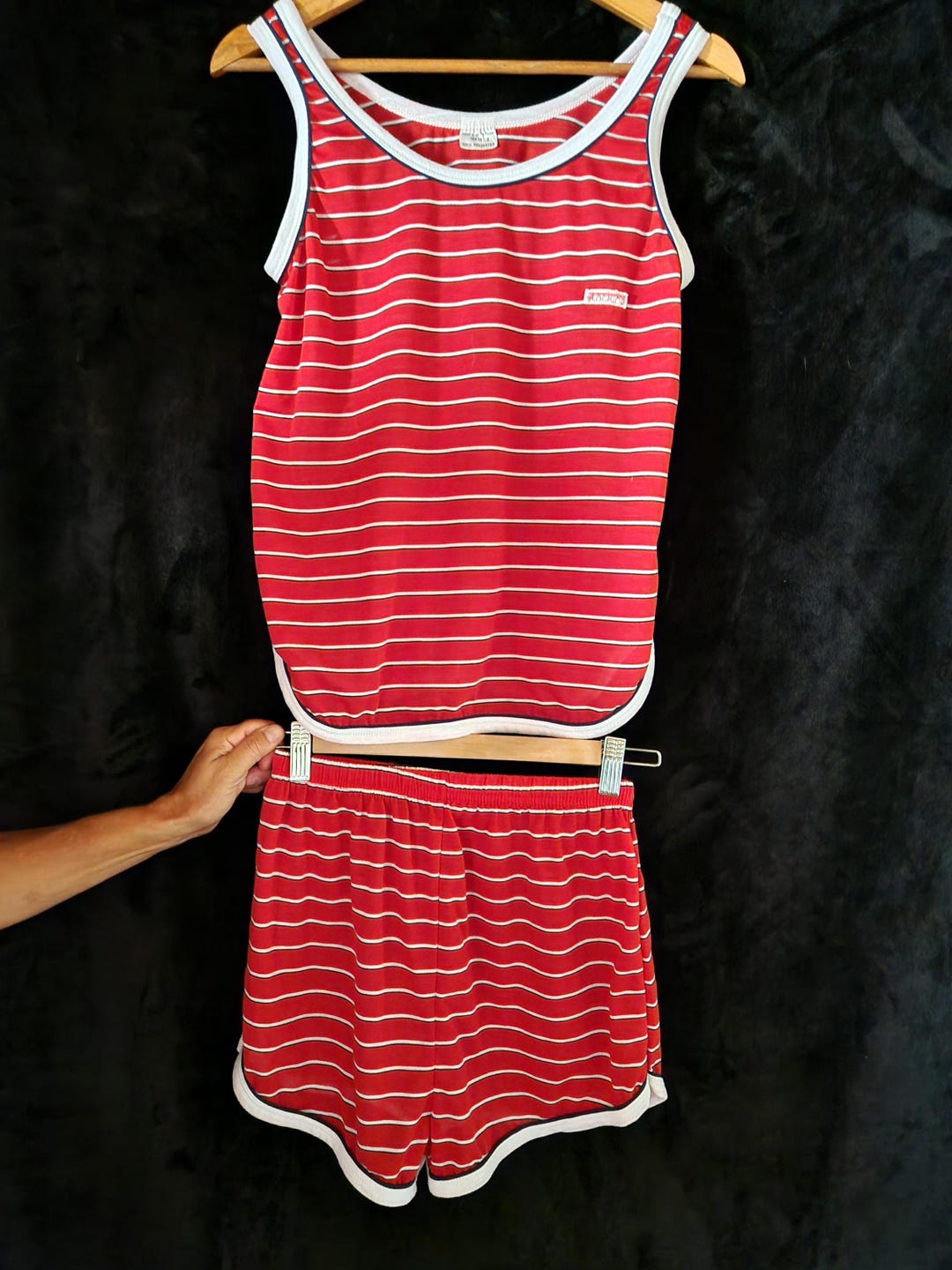 Vintage 70s Outfit - Tank Top + Red Striped Shorts - Retro Sport Style ...