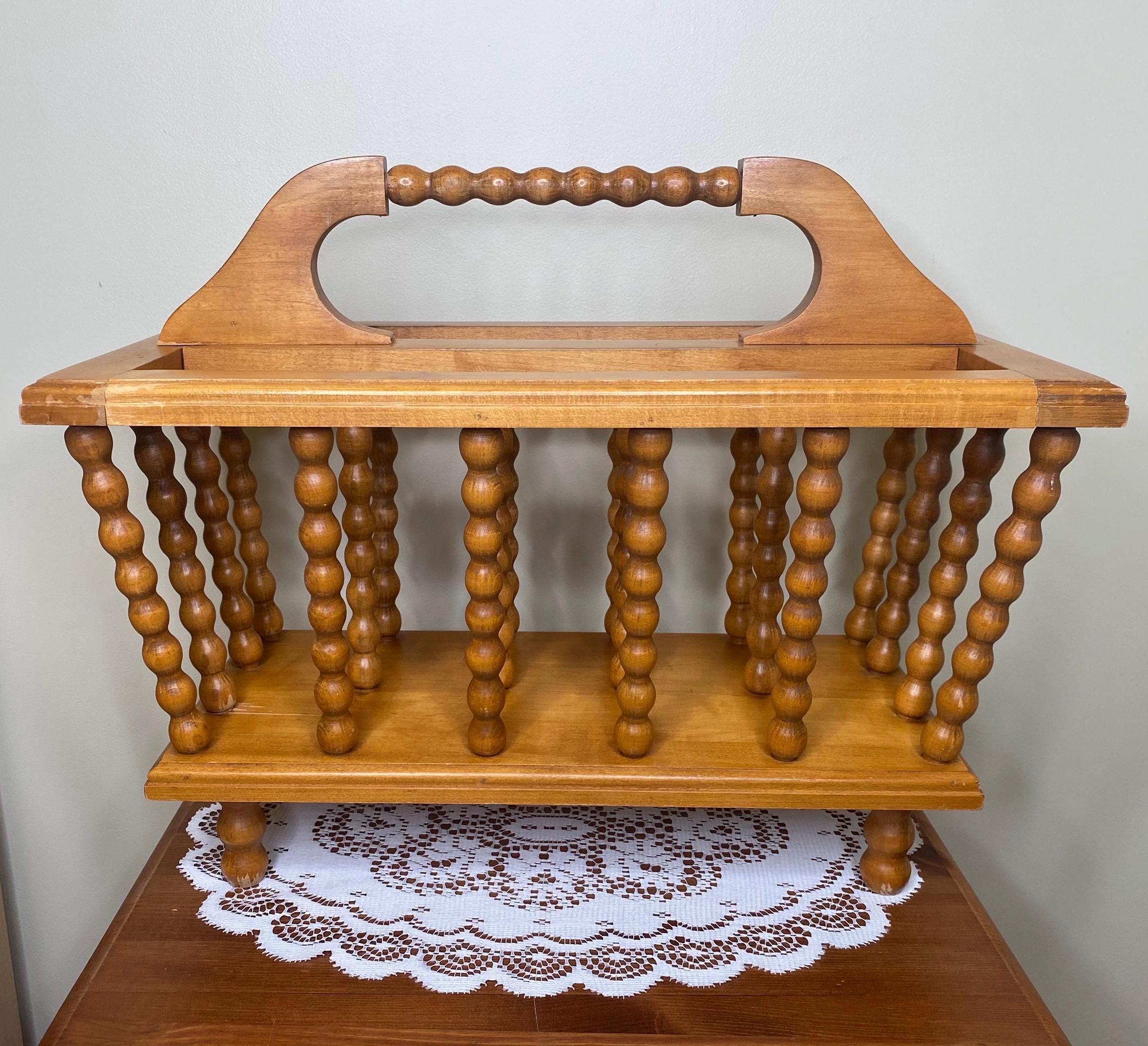 Vintage Wooden Magazine & Record Holder With Legs and Handle - Made in ...